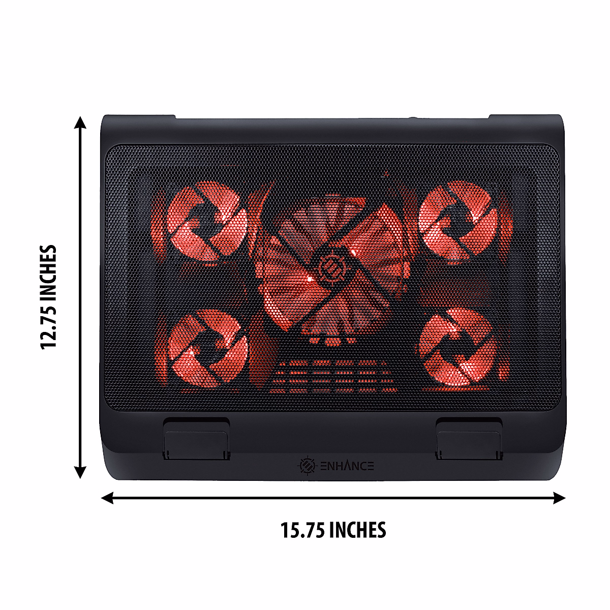 ENHANCE Gaming Laptop Cooling Pad Stand with LED Cooler Fans , Adjustable Height , & Dual USB Port for 17 inch Laptops - 5 Ultra Quiet High Performance Fans 2630 RPM & Built-In Bumpers - Red