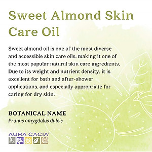 Aura Cacia Sweet Almond Skin Care Oil, 16-Ounce, Natural Source of Skin-Nourishing Fatty Acids & Lipids, No Paraben
