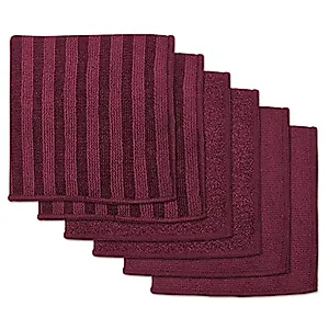 DII Microfiber Multi Purpose Cloths for Dishes, Stainless Steel and Glass for Cleaning, Drying and Polishing,12x12 (Set of 6) - Wine