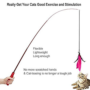 Interactive Cat Toys for Indoor Cats,Retractable Cat Toy Wand,12 Packs Cat Feather Toys and Replacement, 9 Assorted cat Teaser Refills with Bell for Cat Kitten, Cat Fishing Pole Toys for Cat Kitten