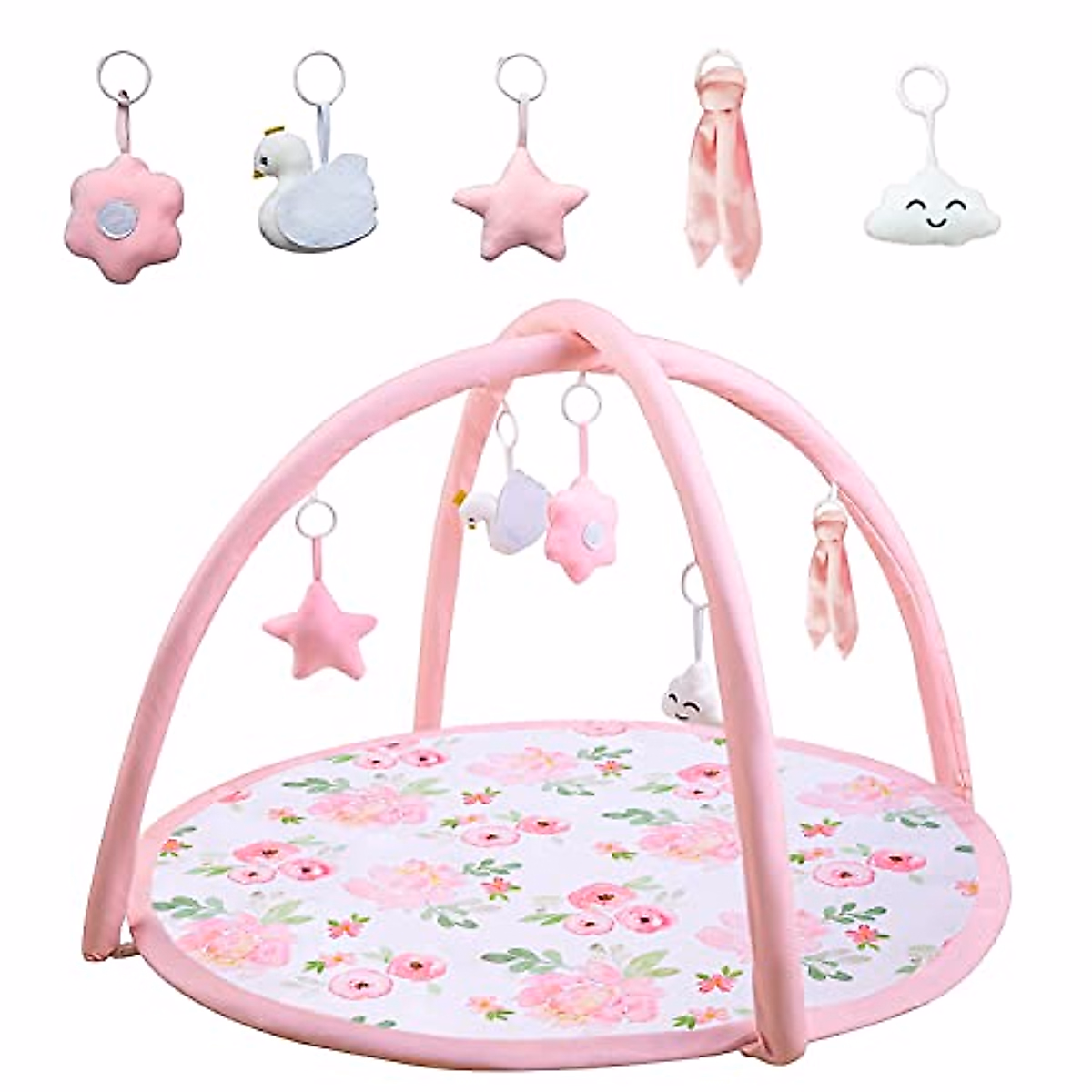 Baby Gym Infant Play Mat for Newborn Toddler Activity Gym Baby Play Gym with 5 Toys, Thicker Mat Washable