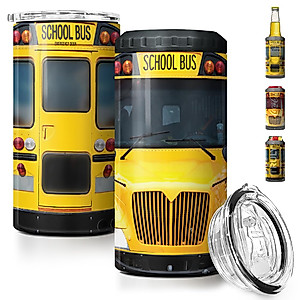 SANDJEST School Bus Driver Tumbler - 4-in-1 Design Tumbler Cup Can Cooler - 12oz Stainless Steel Insulated Cans Coozie Travel Mug Birthday, Christmas, Appreciation, Teacher's Day Gifts for Teachers