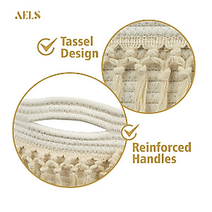 AELS XXXLarge 22"22"x15" Rope Boho Decor Basket Woven Bathroom Basket for Blankets Storage Basket Bathroom with Handle Comforter Cushions Storage Bins Thread Laundry Hamper-Brown and White