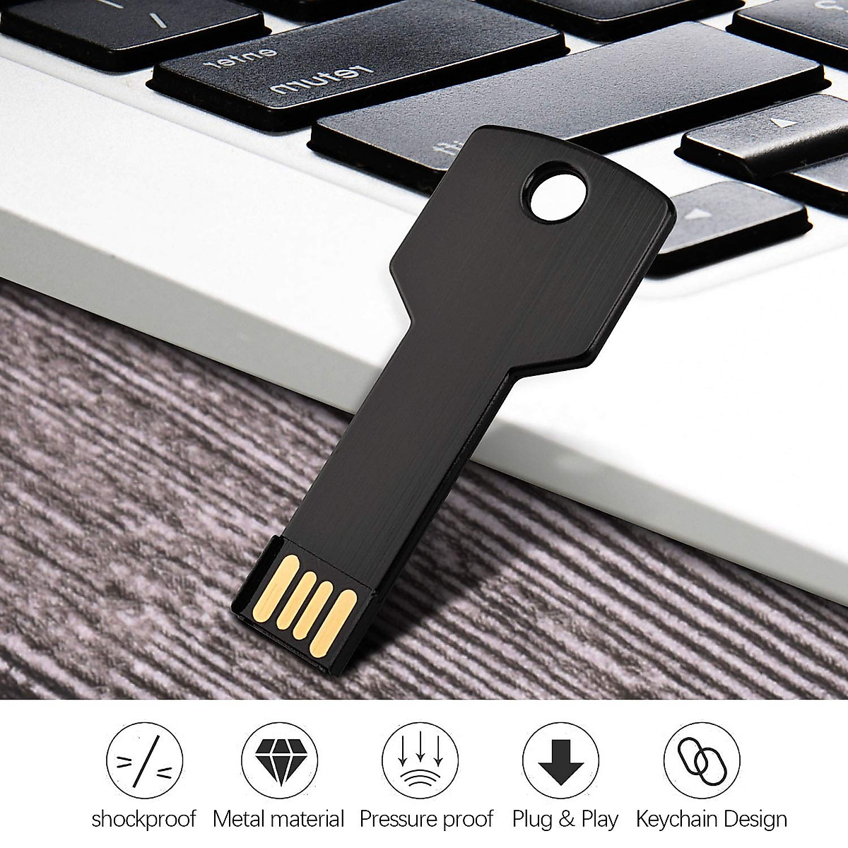 RAOYI 10 Pack 2GB USB Flash Drive USB 2.0 Metal Key Shape Memory Stick Thumb Drive Pen Drive-Black