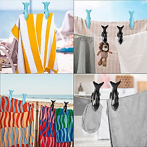 CAIRIAC Dolphin Beach Towel Clips, Windproof Plastic Clothespins, Animal Towel Laundry Clips for Beach Chair Pool Picnic Camping（4 Packs）
