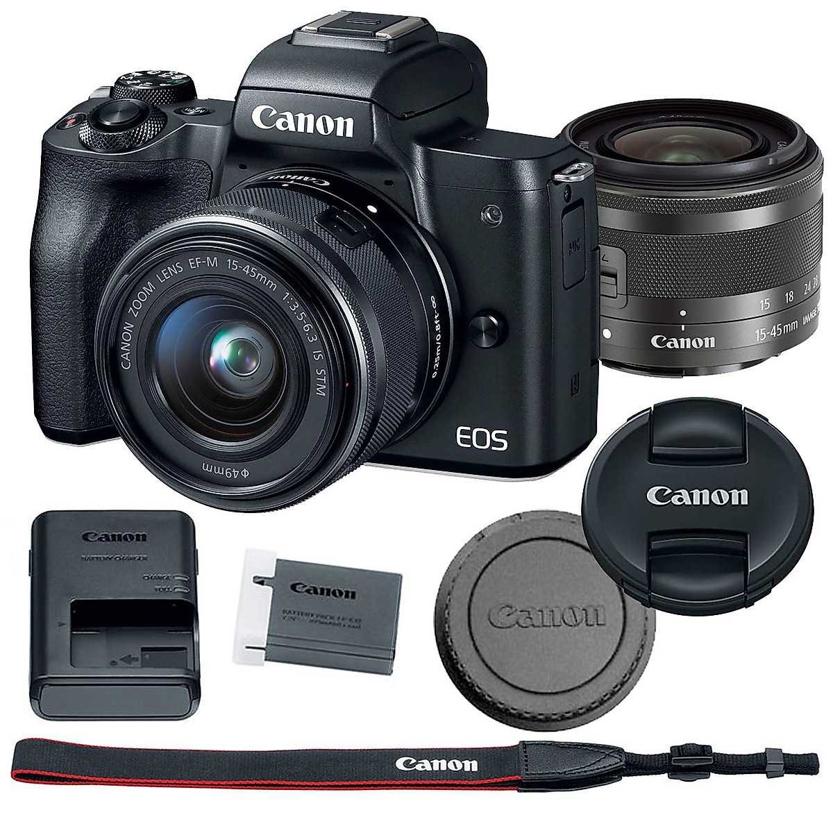 Canon EOS M50 Mirrorless Digital Camera Bundle + 15-45mm Lens (Black) - 2680C011