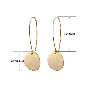 SOFYBJA Statement Long Gold Round Dangling Earrings for Women Lightweight Circle Disc Coin Geometric Flat Brushed 18k Gold Plated Dangle Drop Hanging Hoop Earrings for women Gift for Her Over-18-year-old