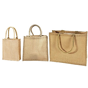 12 Pack Jute Burlap Tote Bags Soft Cotton Handles Laminated Interior Burlap Bags Beach Teacher Mother Bridesmaid Wedding DIY (LARGE (15.5x14x6)) Natural