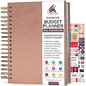 Clever Fox Budget Planner & Monthly Bill Organizer With Pockets. Expense Tracker, Budgeting Journal & Financial Book. Large, 8x9.5" (Rose Gold)
