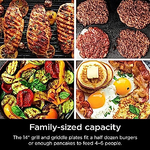 Ninja GR101 Sizzle Smokeless Indoor Grill & Griddle, 14'' Interchangeable Nonstick Grill and Griddle Plates, Dishwasher-Safe Removable Mesh Lid, 500F Max Heat, Even Edge-to-Edge Cooking, Grey/Silver