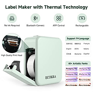 Ecokra Bluetooth Label Maker Machine with Tape,P15 Mini Thermal Label Maker for Organizing,Portable Desktop Label Printer,Sticker Printer with Multiple Templates for Office,Home,Kitchen,School