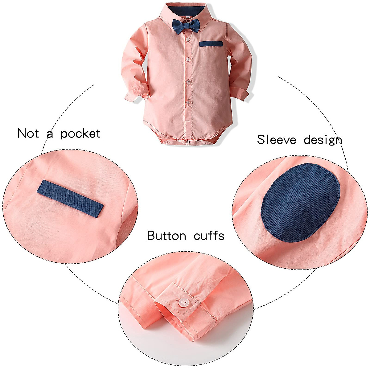 Kimocat Baby Boys Clothes Sets Long Sleeve and Pants Gentleman Outfit Suits (Pink, 3-6 Months)