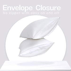 MR&HM Satin Pillowcase for Hair and Skin, Silk Satin Pillowcase 2 Pack, Standard Size Pillow Cases Set of 2, Silky Pillow Cover with Envelope Closure (20x26, White)