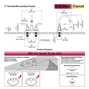 Derengge Centerset Bathroom Faucet, Brushed Gold Bathroom Sink Faucet, 4 Inch Two Handle Lavatory Faucet with Push up Pop-up Drain,F-4015-BG