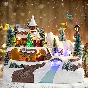 VCUTEKA Christmas Village Collectible Building - Church House with Skating Pond Lighted Musical Village Perfect Addition to Your Christmas Indoor Decorations or Holiday Displays