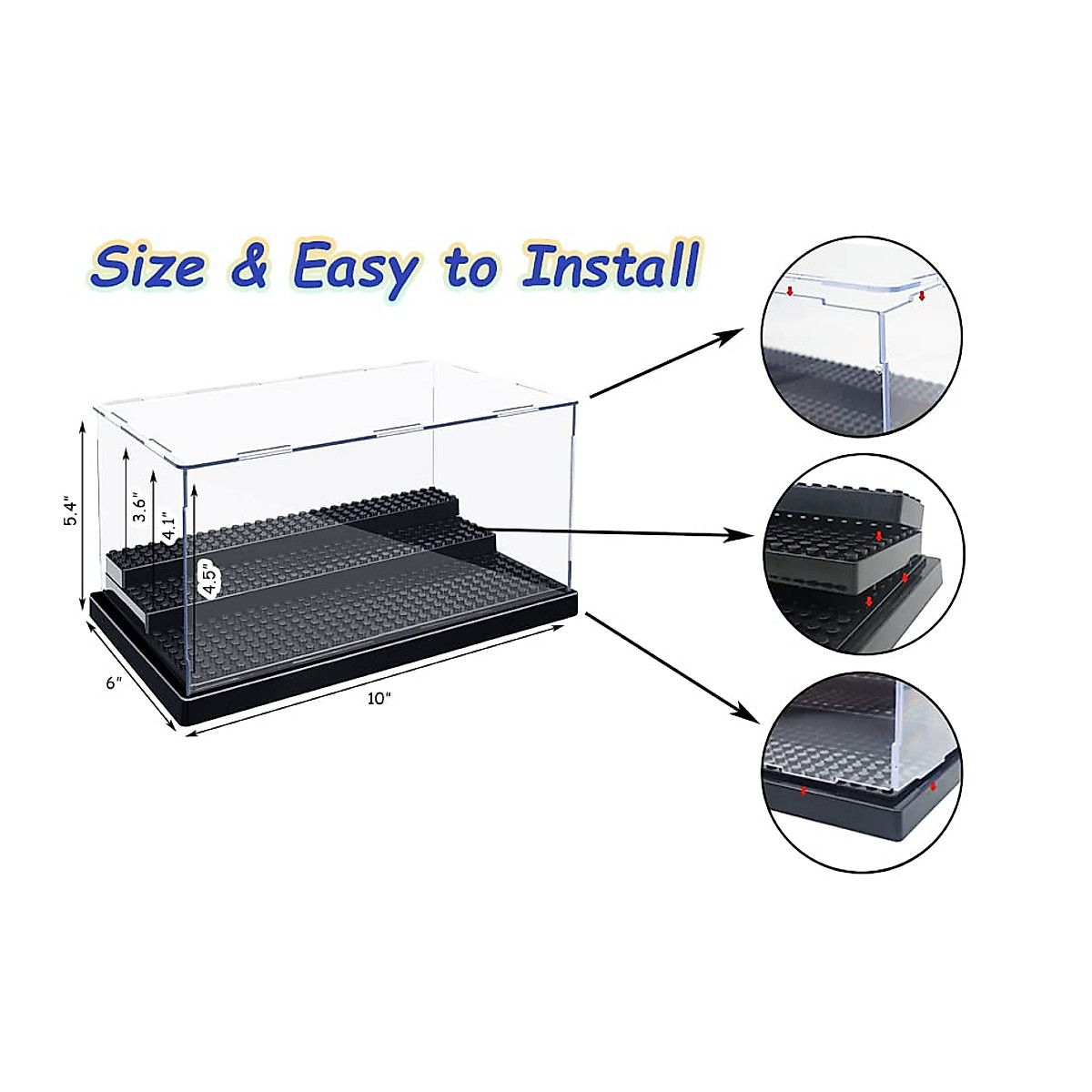 DOUBLE 2 C Display Case for Minifigures Action Figures Blocks, 3-Level Acrylic Display Case, Clear Display Box Storage Fit for Lego Minifigure, Gifts for Lego Lovers (Black)