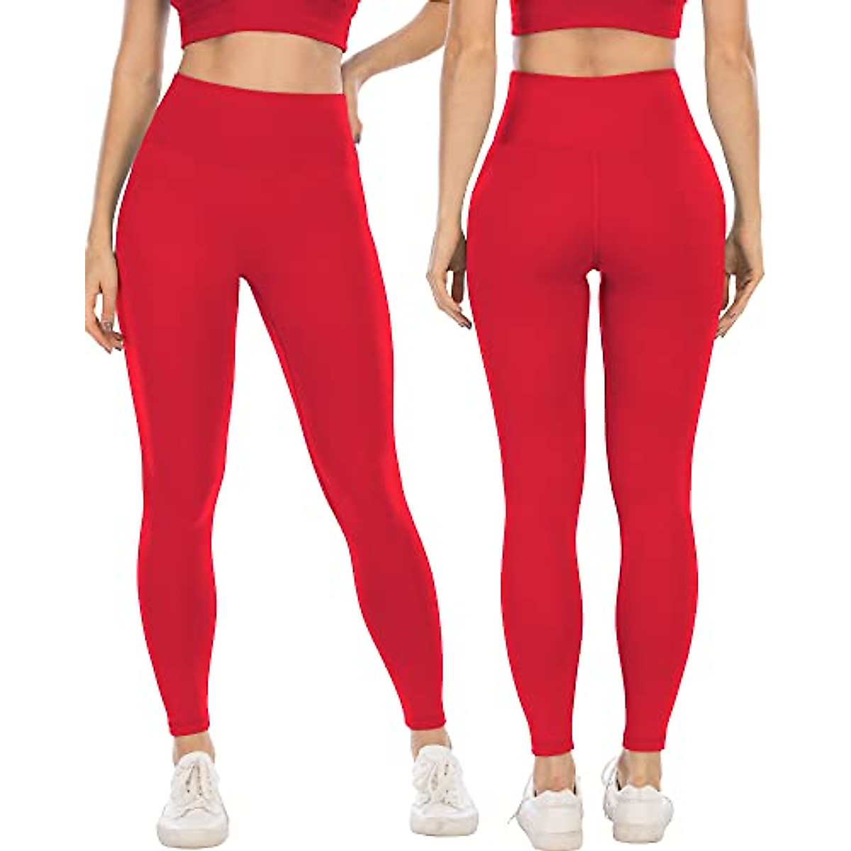 NORMOV High Waisted Leggings for Women, Workout Soft Tummy Control Yoga Pants (Red, M) 1