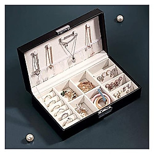 ZZYINH AN207 Jewlery Box Korean Style Simple Portable Earrings Jewelry Ornament Box Large Capacity Organizer Display Travel Jewelry Case Small Jewelry (Color : Black)