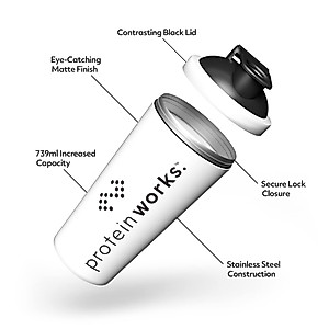 Protein Works - Metallic Snowstorm Shaker | Stainless Steel Protein Shaker | Durable | 739ml (ACCREBWHTSHAK700ML)