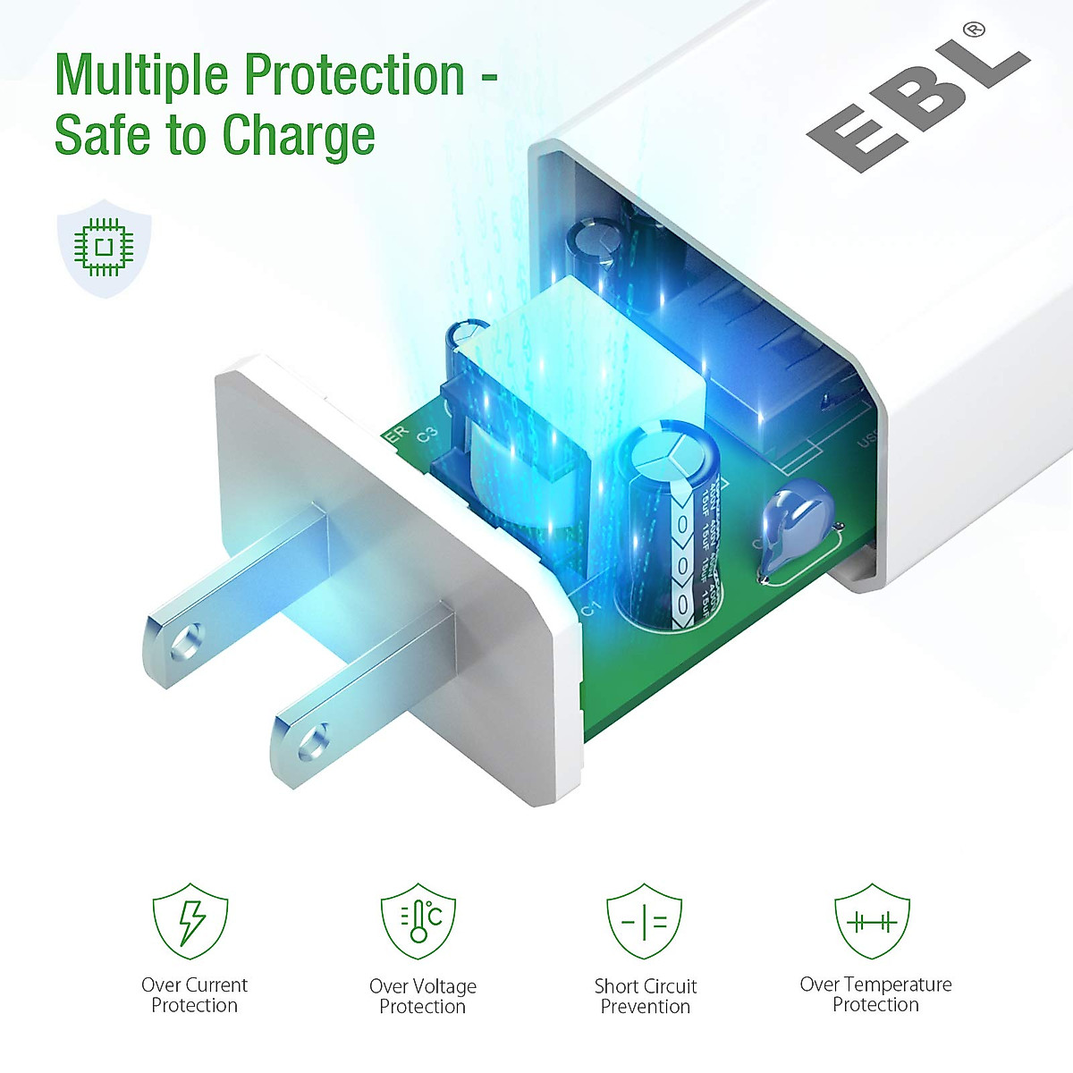 EBL USB Wall Charger, 5V 2.1A Charger Adapter(Model: M5129) for EBL Charger Power Supply (Model: C9008 C9010N 6828 FY-408 FY-409 6201) and iPhone, Galaxy, HTC, LG, Table, Motorola and More