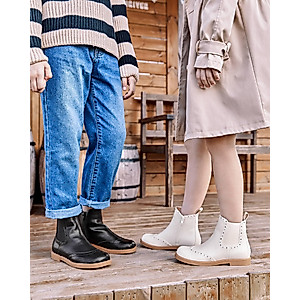 Coutgo Girls Chelsea Ankle Boots Side Zipper Comfortable Combat Dress Booties for Toddler/Little Kid/Big Kids, Black, Size 9