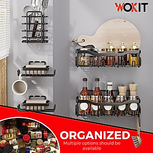 WOKIT Shower Caddy, Bathroom Accessories, Shower Organizer with Self Adhesive for Bathroom, Rustproof Stainless Steel Dorm Room Essentials, Perfect for Kitchen Storage-Set of 5 Racks