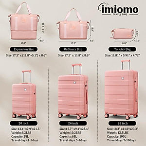 imiomo 24 IN Checked Luggage, Suitcase with Spinner Wheels, Hardside 3PCS Set Lightweight Rolling Travel Luggage with TSA Lock(24"/Pink)