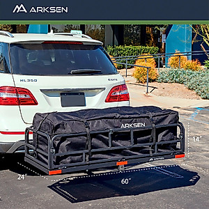 ARKSEN 60 x 24 Inch Folding Cargo Rack Carrier 500 Lbs Heavy Duty Capacity 2 Inch Receiver Luggage Basket Hitch Fold Up for SUV Pickup Camping Traveling Black