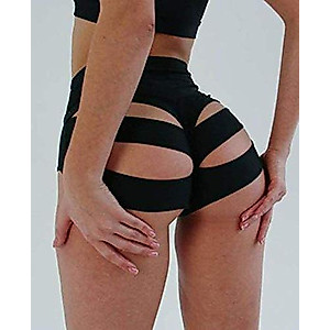 BZB Women's Yoga Shorts Cut Out Scrunch Booty Hot Pants High Waist Gym Workout Active Butt Lifting Sports Leggings (Black,Medium)