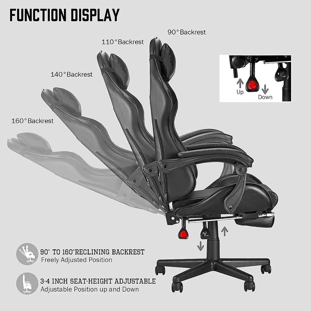 Soontrans Gaming Chairs with Footrest, PU Leather Office Chair, Gamer Chair,Ergonomic Game Chair with Height Adjustment, Lumbar Support (Carbon Black)