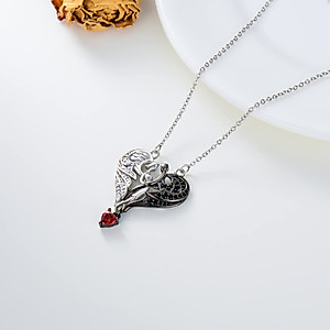 Seiyang Angel & Devil Necklace, 925 Sterling Silver Angel Demon Hugs Asymmetrical Necklace Inlaid with Red Heart Crystal on Anniversary, Holiday, Birthday Gifts for Girlfriend Women