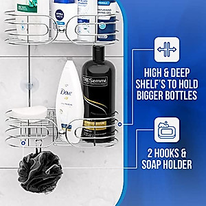 SKATCO Hanging Shower Caddy - 2-Tier Rust-Resistant Stainless Steel Shelves Chrome Rack Over Shower Head Organizer Bathroom Basket Storage Holds Shampoo, Conditioner, Soap, Bath Sponge, Razors