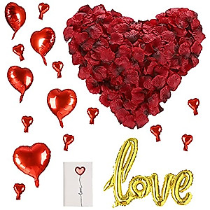 huaao 3000pcs Red Rose Petals for Romantic Night for Bedroom,10pcs Red Heart Balloons 1pcs Love Valentines Day Balloons Anniversary Birthday Honeymoon Wedding Flower Party Supplies DIY Decorations for bedroom
