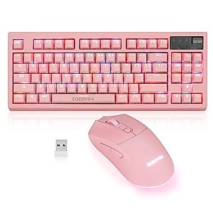 Wireless Mechanical Keyboard and Mouse Combo - RGB Backlit, Rechargeable Battery, Ergonomic Design, 2.4G Wireless Connection, 87-Key for Gaming and Typing（Pink）