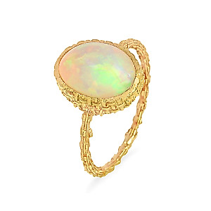 Certified 18K Yellow Gold Ring Exquisite Textured Ring With Natural Ethiopian Opal 3.48 Carats Wedding Engagement Designer Ring Women Gifts