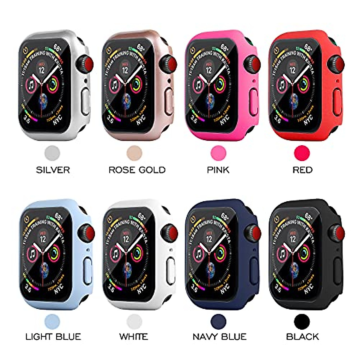 RIDAINTY 8 Pack Screen Protector Case for Apple Watch 44mm Series 6 5 4 SE Ultra Slim Hard Case with Tempered Glass Bumper iWatch Protective Cover Smartwatch Accessories for Women Men