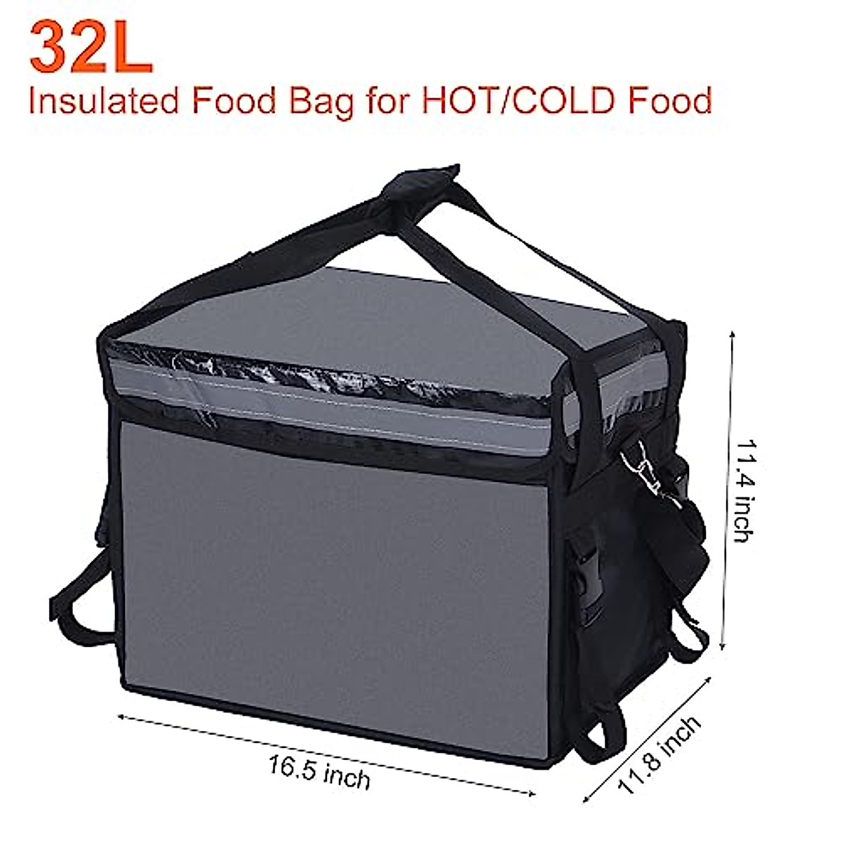 PATIKIL Insulated Bag for Food Delivery XL, 16.5"x11.4"x11.8" Insulated Delivery Bag with Divider, Catering Thermal Food Bag for Pizza HOT/COLD Food, Black (32L)