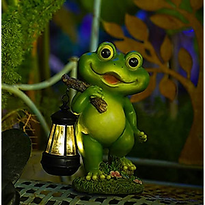 CFFOWNUG Frog Garden Decoration with Solar Lantern,Resin Solar Frog Statue with Solar Lights Outdoor Garden Frog Decor for Pathway Yard Lawn Patio Decorations