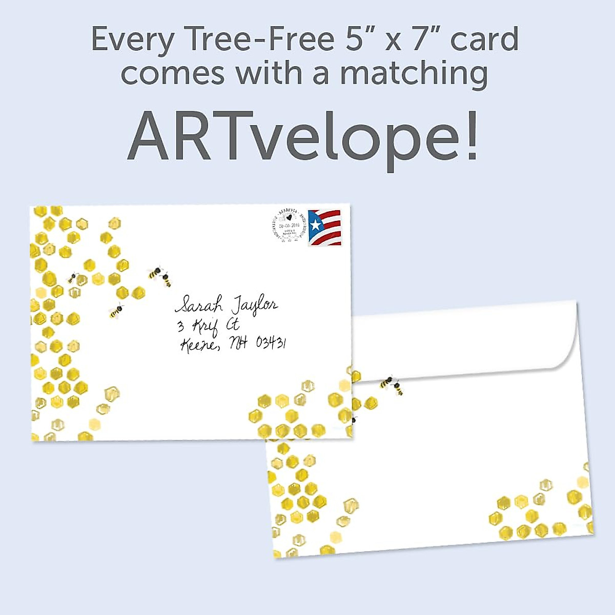 Tree-Free Greetings - Thank You Greeting Card - Artful Designs - 1 Card + Matching Envelope - Made in USA - 100% Recycled Paper - 5"x7" - Bee Kind (GO64527)