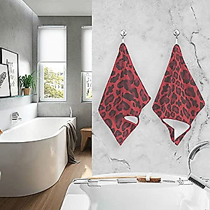 Jucciaco Red Leopard Pattern Cotton Towels for Bathroom, Soft Absorbent Hand Towel Set of 2 for Kitchen Yoga Gym Decorative, 16x28 inch