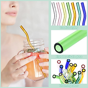 14 Pieces 8 x 200 mm Wavy High Borosilicate Transparent Glass Straws Cute Colored Glass Straws Fun Clear Hard Reusable Straws for Beverages, Coffee, Milk, Tea Straws Kids (Bright Colors)