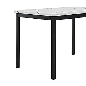 Roundhill Furniture 5 Piece Citico Metal Dinette Set with Laminated Faux Marble Top, White Table with Red Chairs