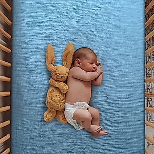 Muslin Crib Sheet, Muslin Fitted Crib Sheet, Soft Fitted Crib Sheet, Stretchy and Breathable Toddler Crib Sheet for Boys and Girls, Fits Standard Crib and Toddler Mattress (Dusty Blue)