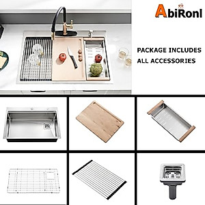 33 Inch Drop In Kitchen Sink Stainless Steel- Abironl 33"x22" Top Mount Kitchen Sink Workstation Ledge 16 Gauge Stainless Steel Kitchen Sink Single Bowl Kitchen Sink with Accessories