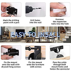 UWear Furniture Anchors Anti Tip Furniture Straps for Baby Proofing, 400lbs Tension Earthquake Resistant Furniture Wall Anchor Prevent Baby Pet from Falling Furniture Black (6 Pack)