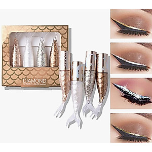 Go Ho 4 Colors Liquid Glitter Eyeliner,Shiny White Eyeliner,Metallic Shimmer Sliver Eyeshadow liner,High Pigment Colored Eyeliner Sticker Long Lasting Sparkling Eyeliner Makeup(Style A)