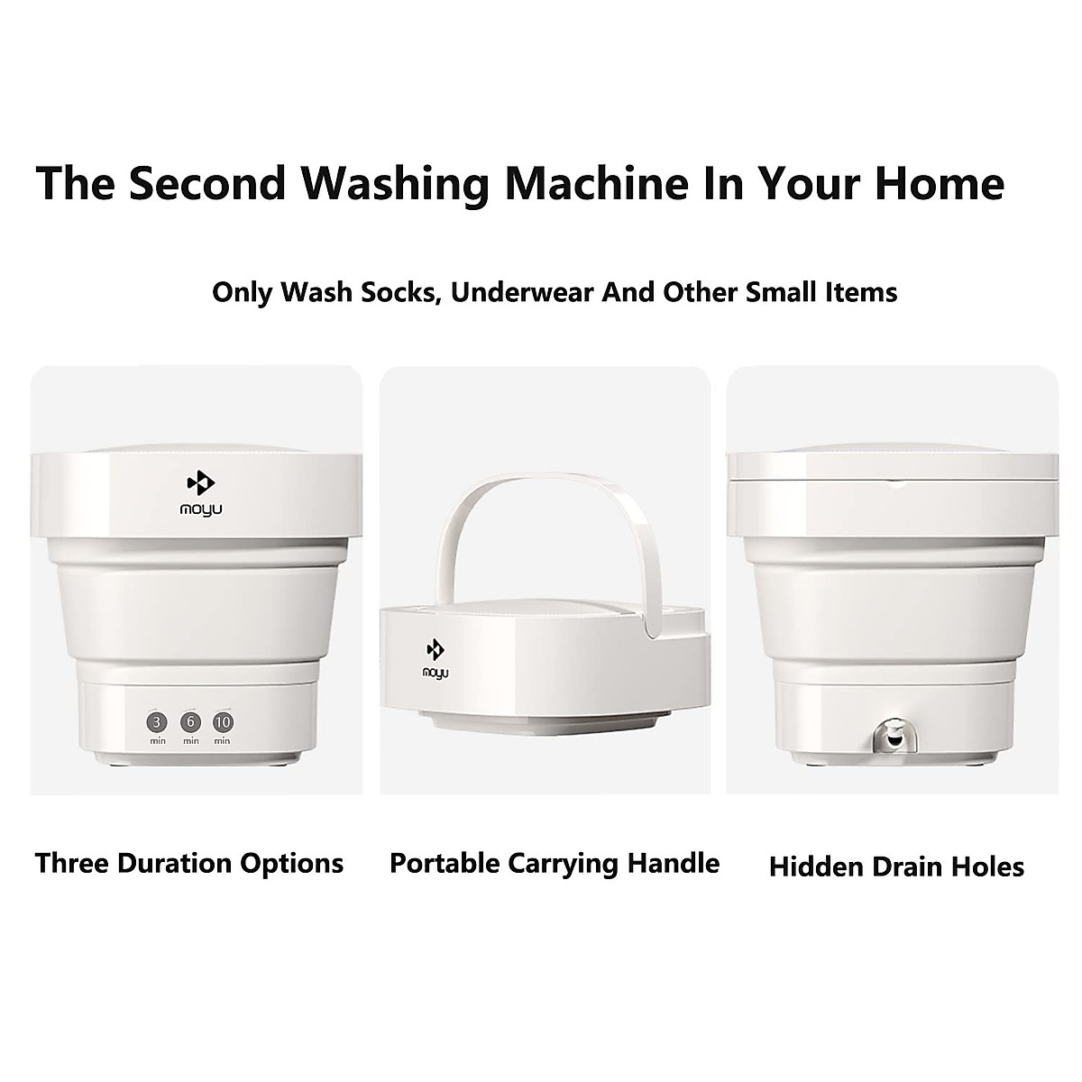 XZ-SMART Foldable Mini Small Portable Washer Washing Machine for Apartment, Laundry, Camping, RV, Travel, Underwear, Socks, Baby clothes (110V-240V) (WHITE), 9.8 x 9.8 x 9.5