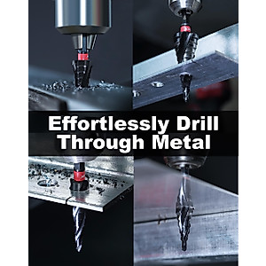 EZARC Step Drill Bit for Metal, M35 Cobalt Step Drill Spiral Flute Unibit Step Drill Bit (1/4''-3/4'') Wear-Resistant AlTiN Coated, 1/4" Hex Shank for Metal, Stainless Steel, Aluminum, Plastic