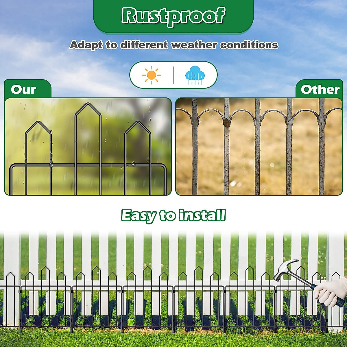 Garden Fence 10 Pack, 10.5ft (L) x 23.6in (H) Garden Decorative Fence, Rustproof Metal Wire Garden Fence Border for Outdoor Yard Landscape Patio, Small Animal Barrier Fence for Dog Rabbit Pet