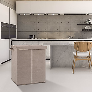 TOTANKI Double Laundry Basket with Removable Bags, 135L 2 Section Large laundry Hamper with Lid, Collapsible Clothes Baske with Handles, Divided Laundry Basket for Bedroom, College, Bathroom (Black)